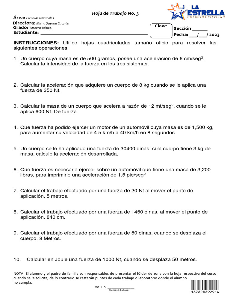 Hoja de Trabajo No. 3, Física Fundamental | PDF