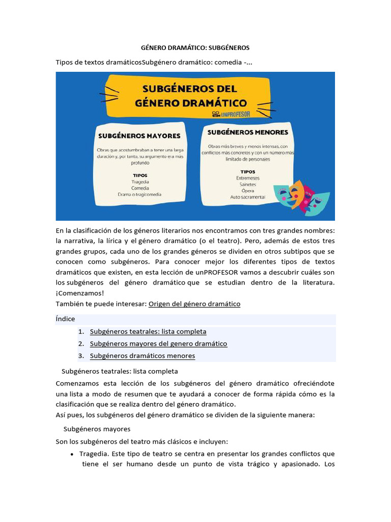 Subgéneros del Género Dramático | PDF