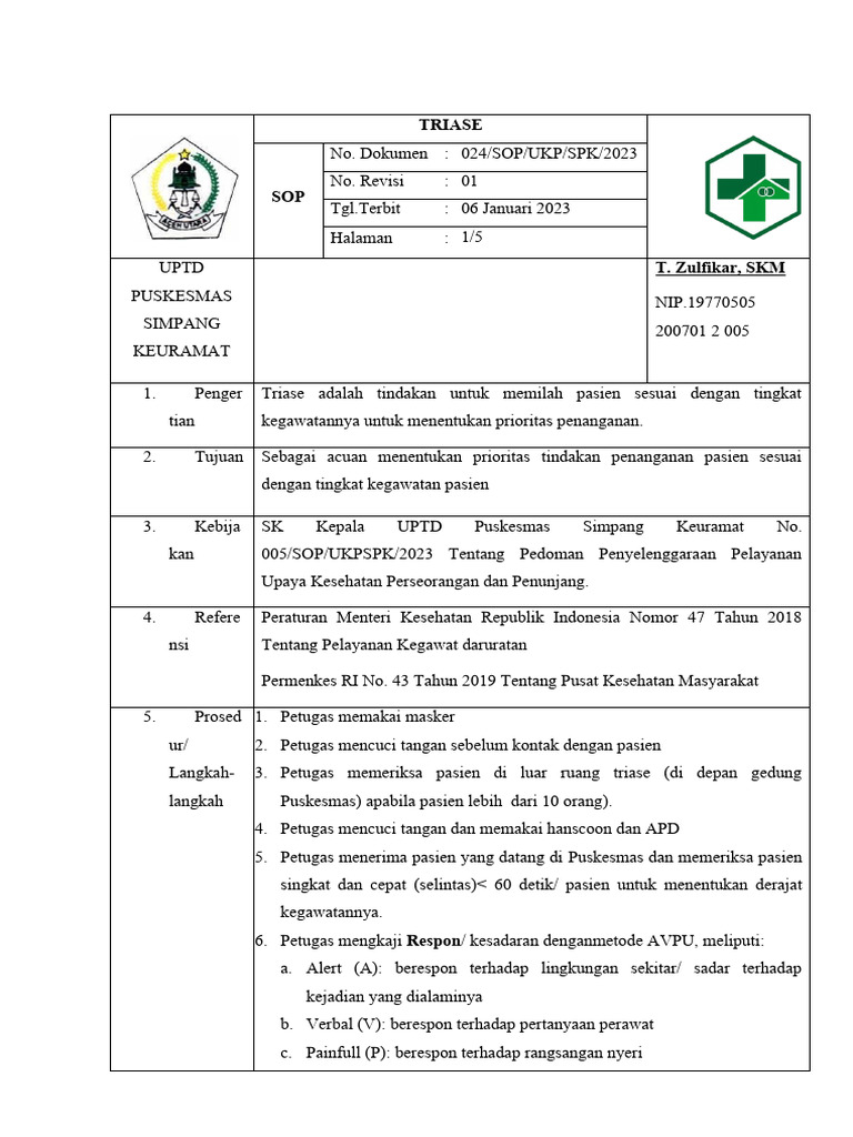 SOP TRIASE Udah Edit | PDF
