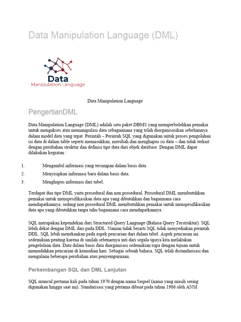 Data Manipulation Language (DML) Dalam SQL | PDF