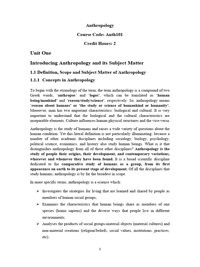 Introduction to Anthropology Concepts | PDF | Anthropology | Marriage