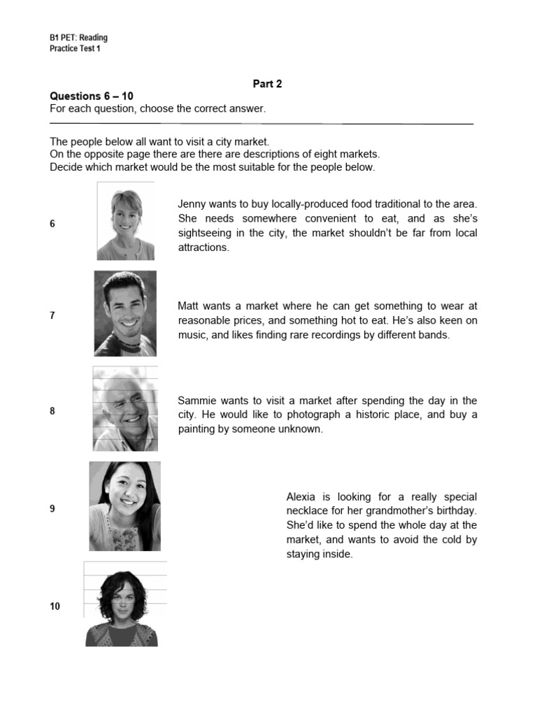 B1 PET Reading Practice Test 1 Part 2 | PDF | Lunch | Food And Drink