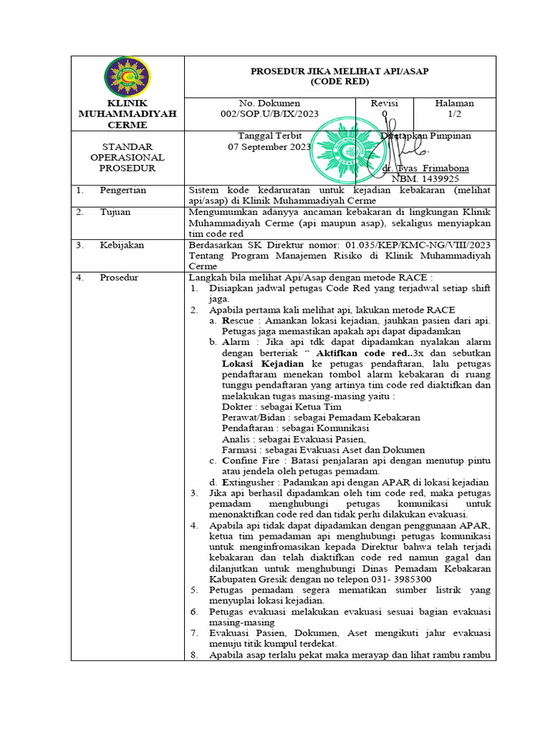 SOP JIKA MELIHAT API Code Red | PDF