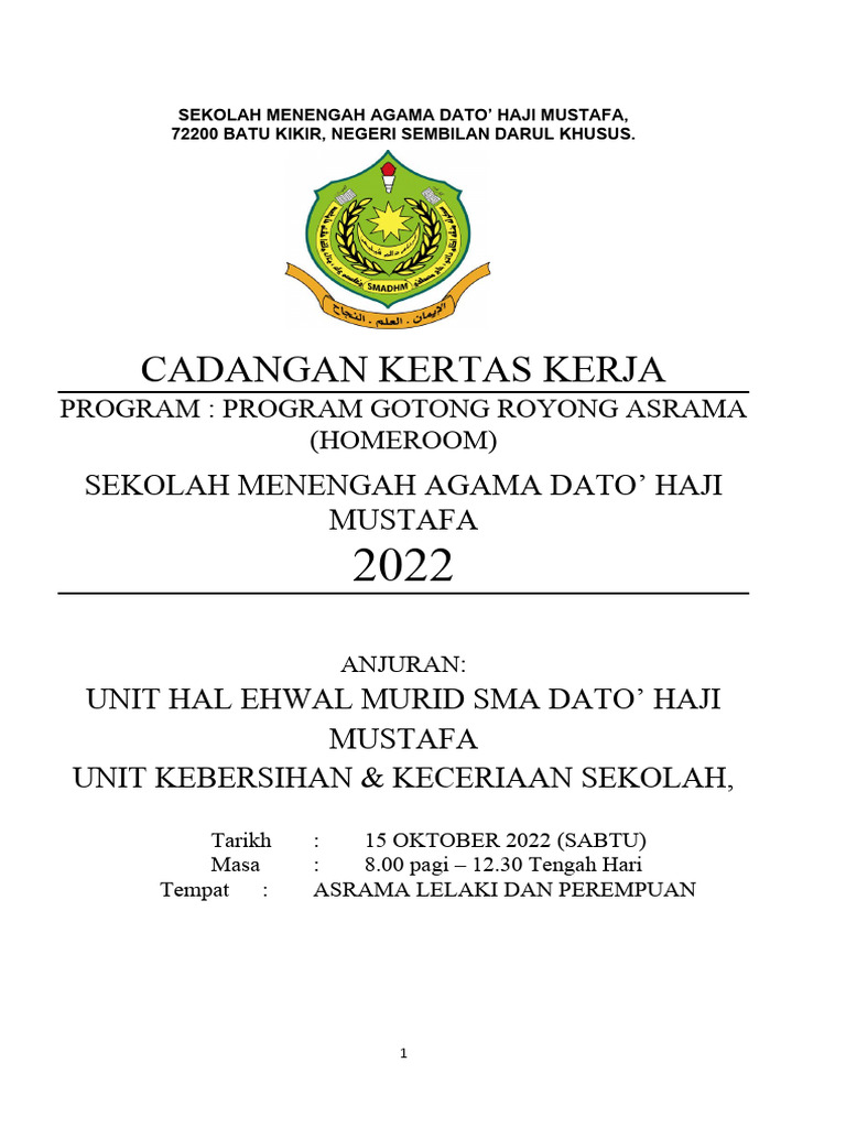 Kertas Kerja Program Homeroom Asrama | PDF