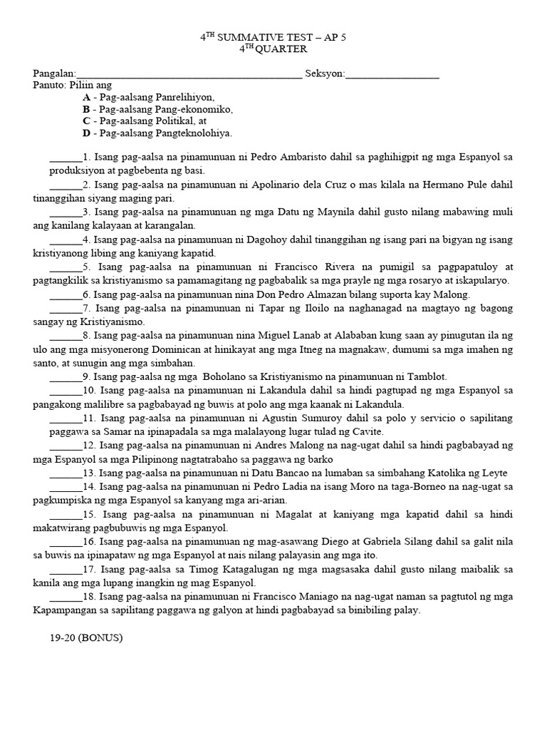 Ap 5 - 4TH ST - 4TH Quarter | PDF