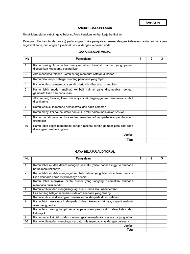 Angket Gaya Belajar | PDF