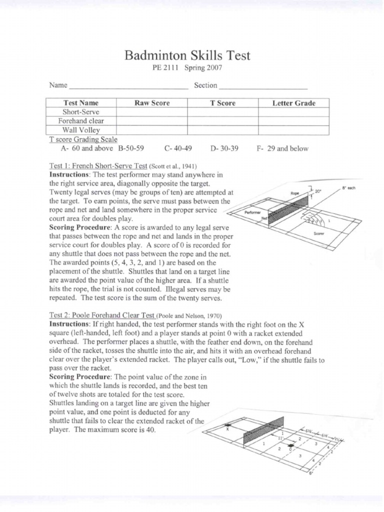 Badminton Skill Test | PDF | Foreign Language Studies