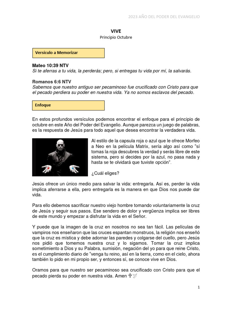 VIVE PDF Principio Octubre 2023 | Descargar gratis PDF | Jesús | Pecado