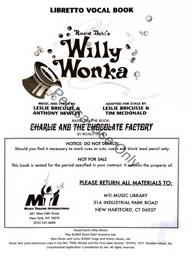 Willy Wonka Stage Libretto | PDF