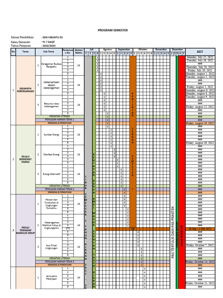 Promes Kelas 4 Semester 1 2022 | PDF