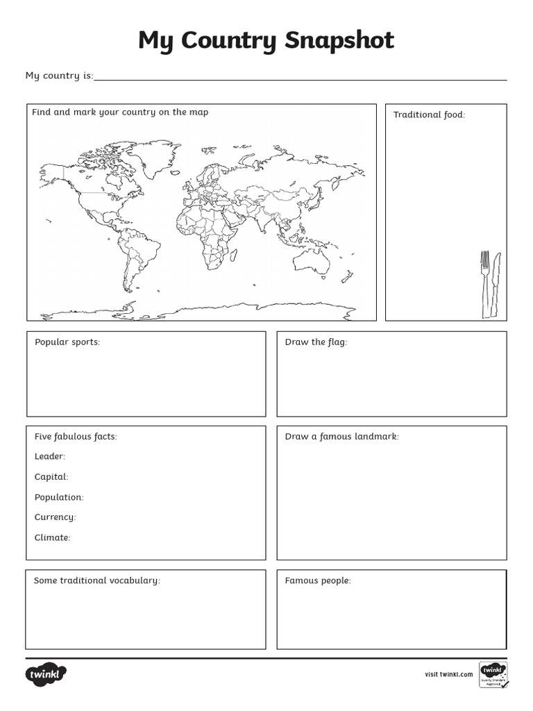 Blank Country Snapshot Template Activity Sheet | PDF