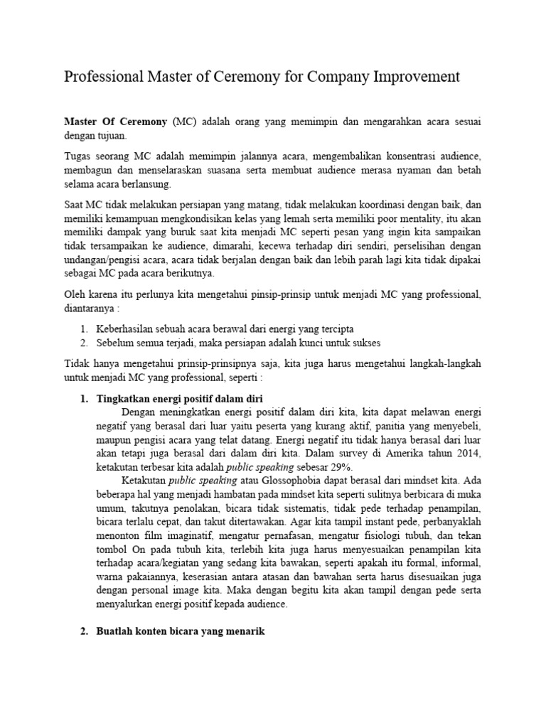 Artikel Professional Master of Ceremony For Company Improvement | PDF