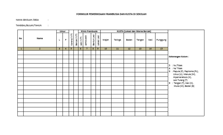 Formulir Pemeriksaan Frambusia Dan Kusta Di Sekolah | PDF