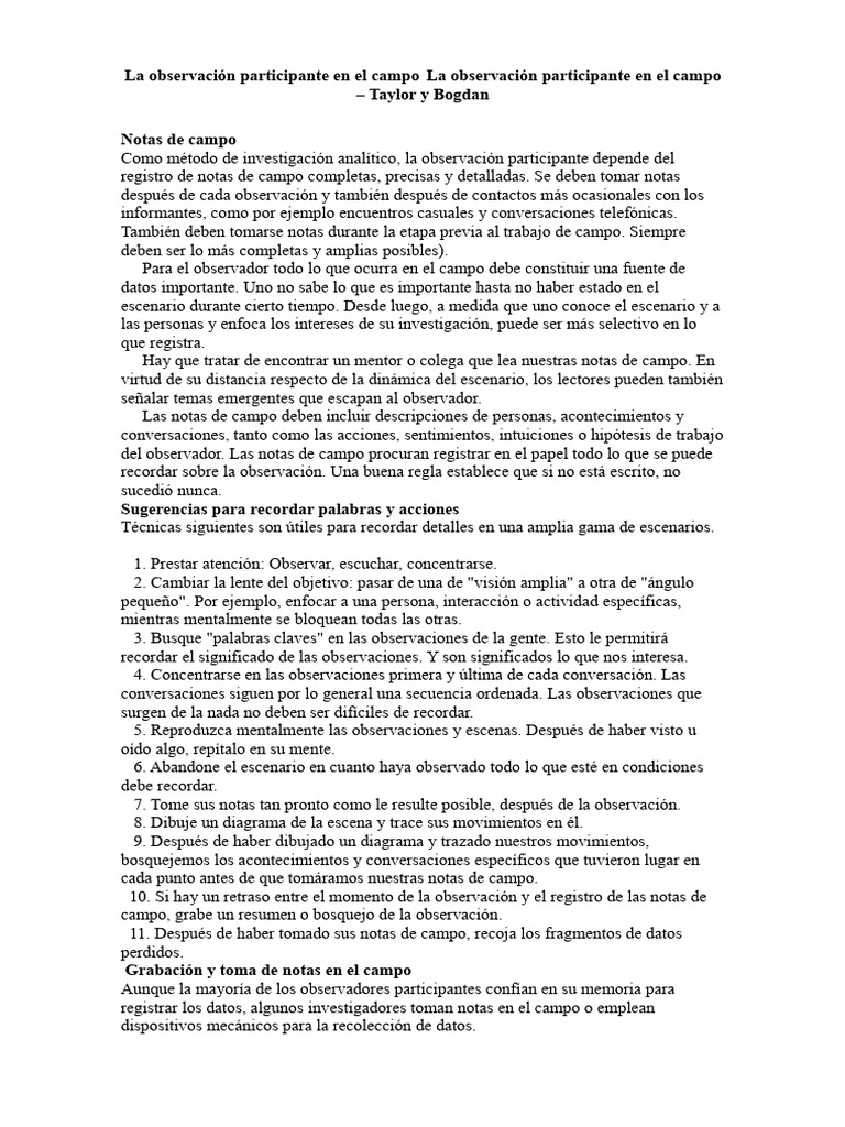 Observación Participante: Claves y Ejemplos | PDF | Observación ...
