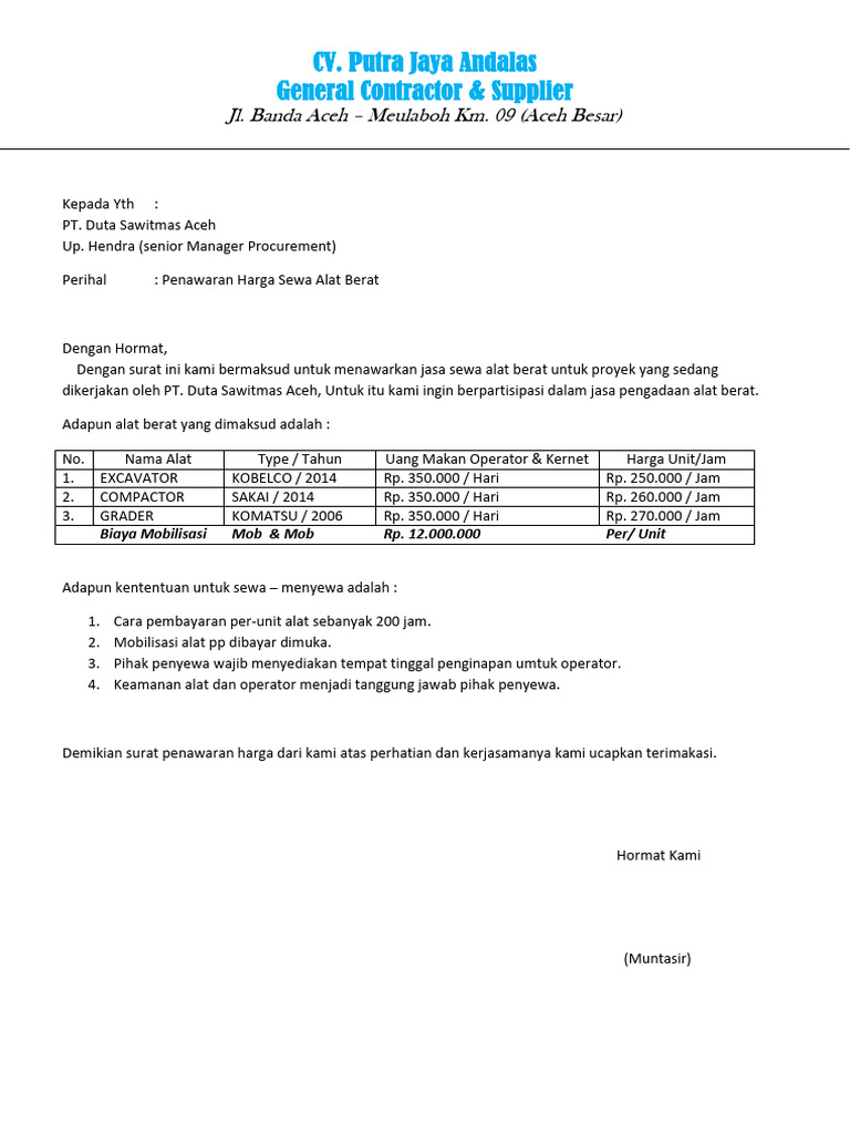 Penawaran Alat Berat | PDF