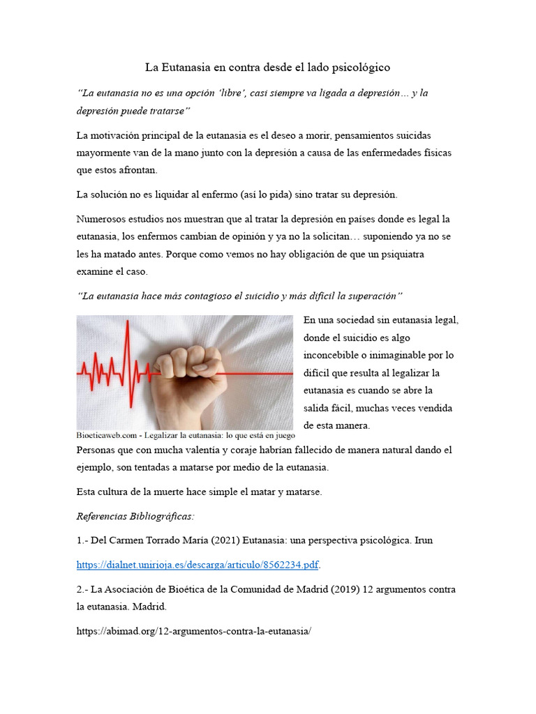 La Eutanasia en contra desde el lado psicológico | PDF
