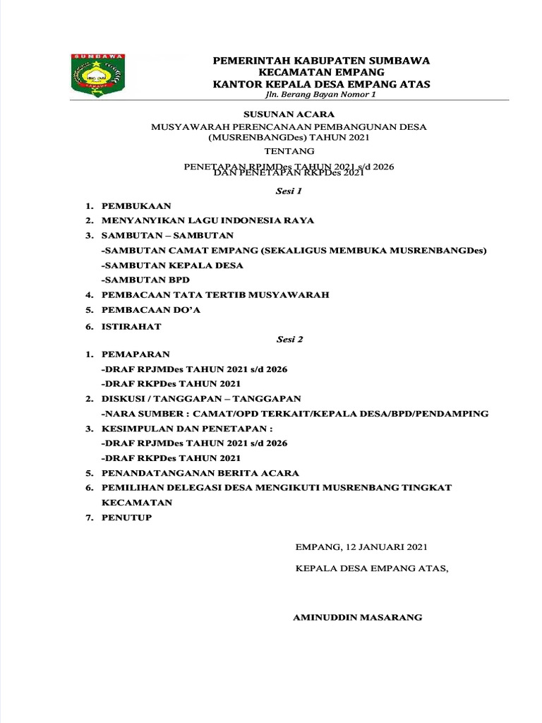 PDF Susunan Acara Dan Tata Tertib Musrenbangdes - Compress | PDF