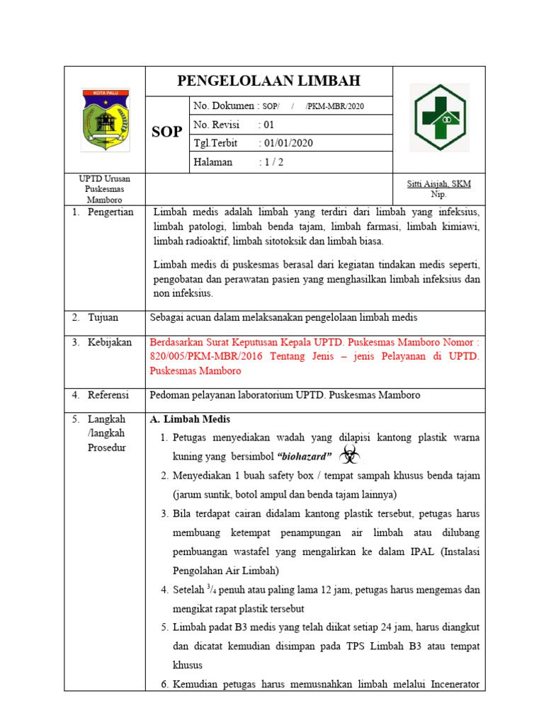 8.1.2.9 Sop Pengelolaan Limbah | PDF
