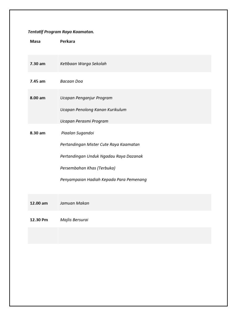 Tentatif Program Raya Kaamatan | PDF