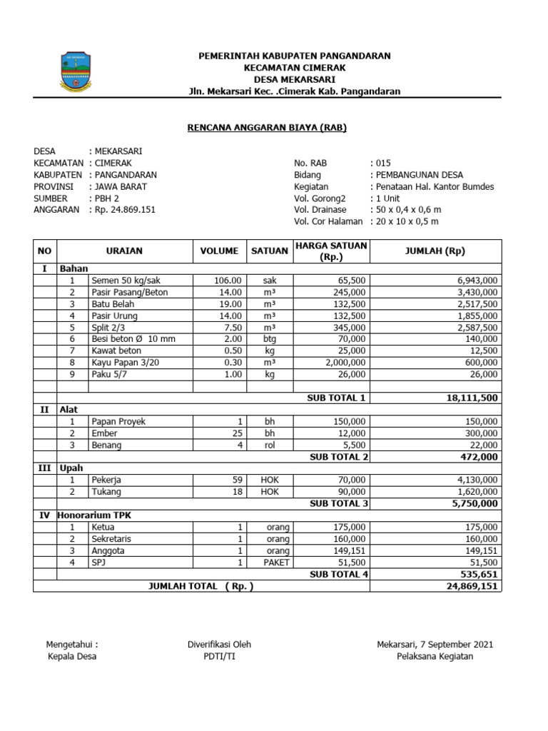 Rab 15 (PBH) Penataan Halaman Kantor Bumdes - Gorong-Gorong, Drainase ... Rab 15 (PBH) Penataan Halaman Kantor Bumdes - Gorong-Gorong, Drainase ...