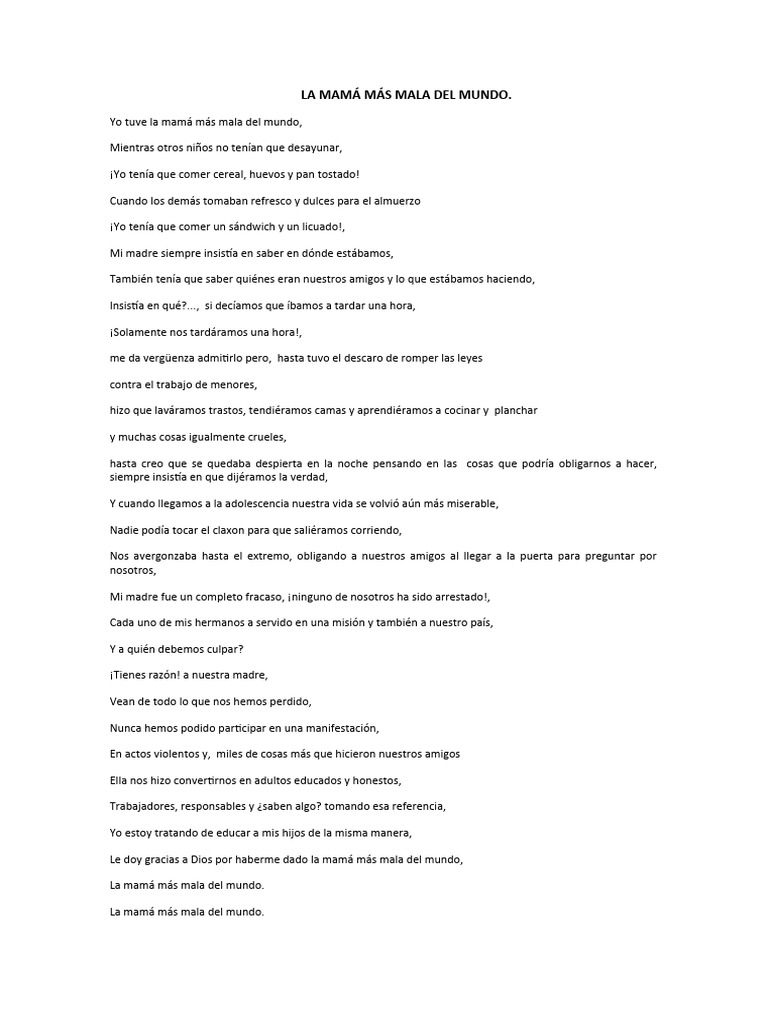 La mamá más mala del mundo: Reflexiones | PDF
