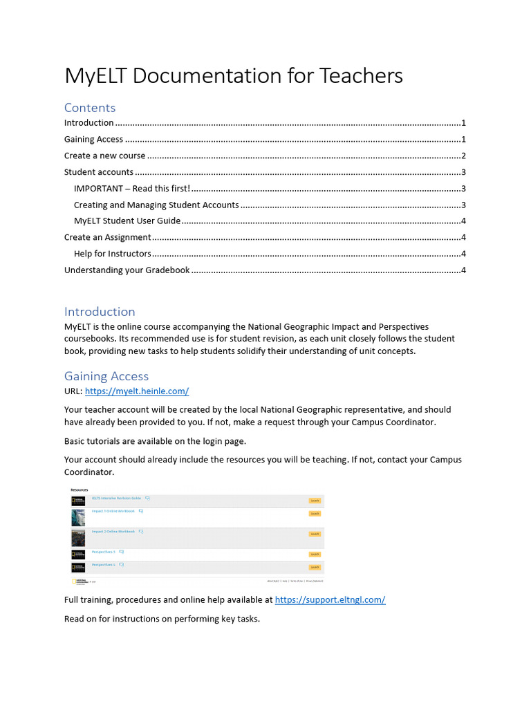 MyELT Documentation For Teachers | PDF | Login | Educational Technology