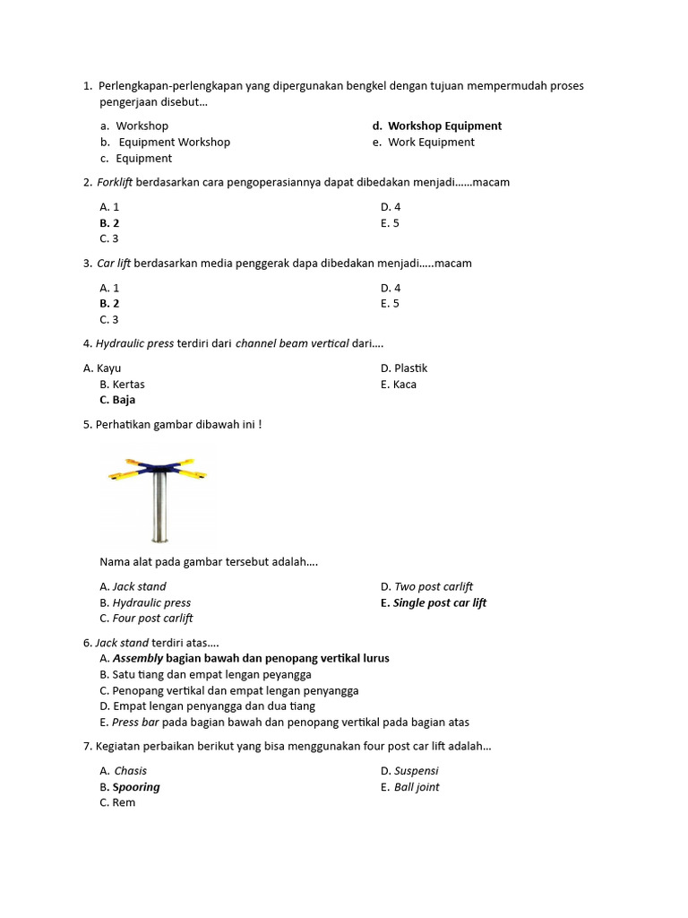 Contoh Soal Workshop Equipment | PDF
