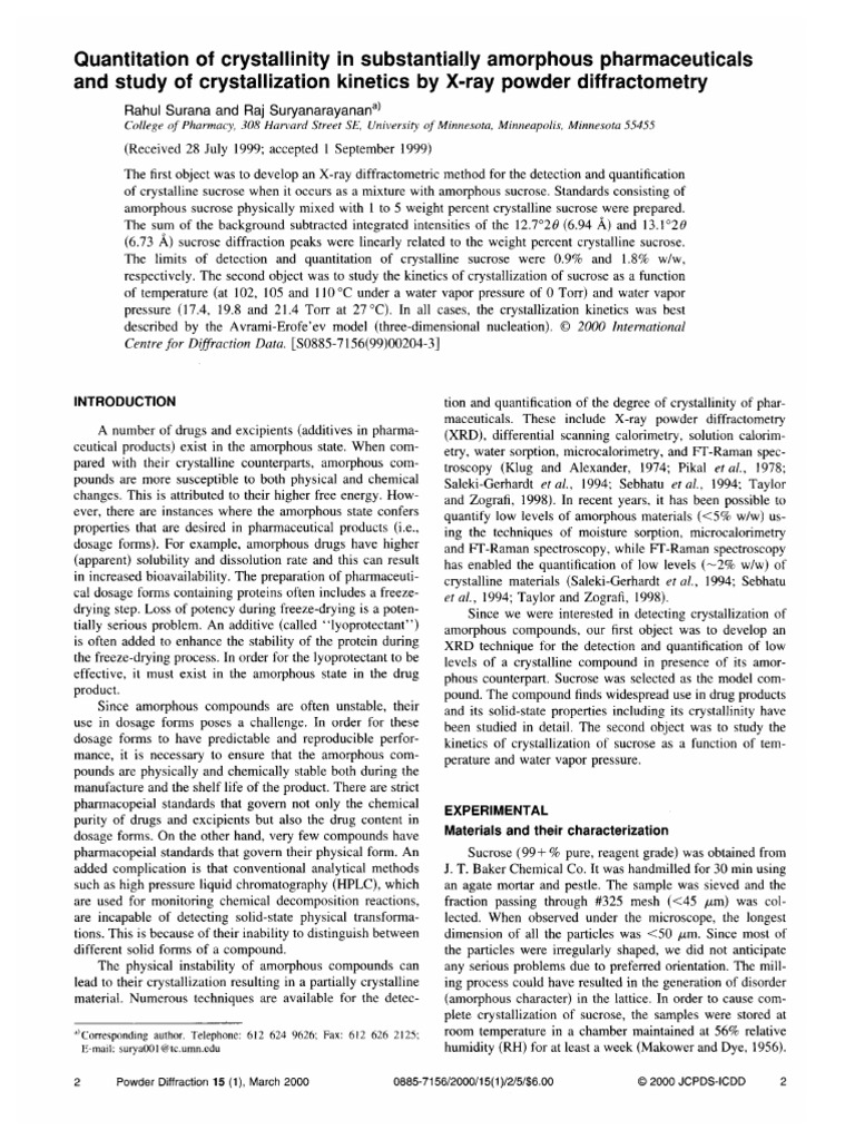 2000 Surana - Quantitation of Crystallinity in Substantially Amorphous ...