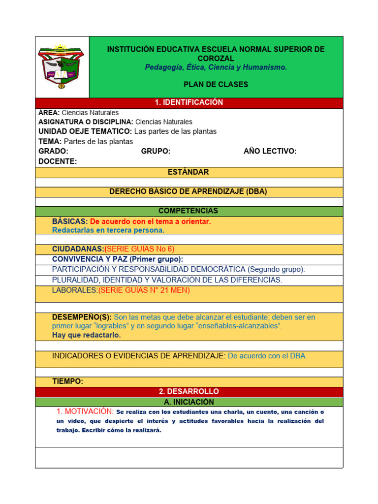 Formato Plan de Clases | PDF | Maestros | Aprendizaje