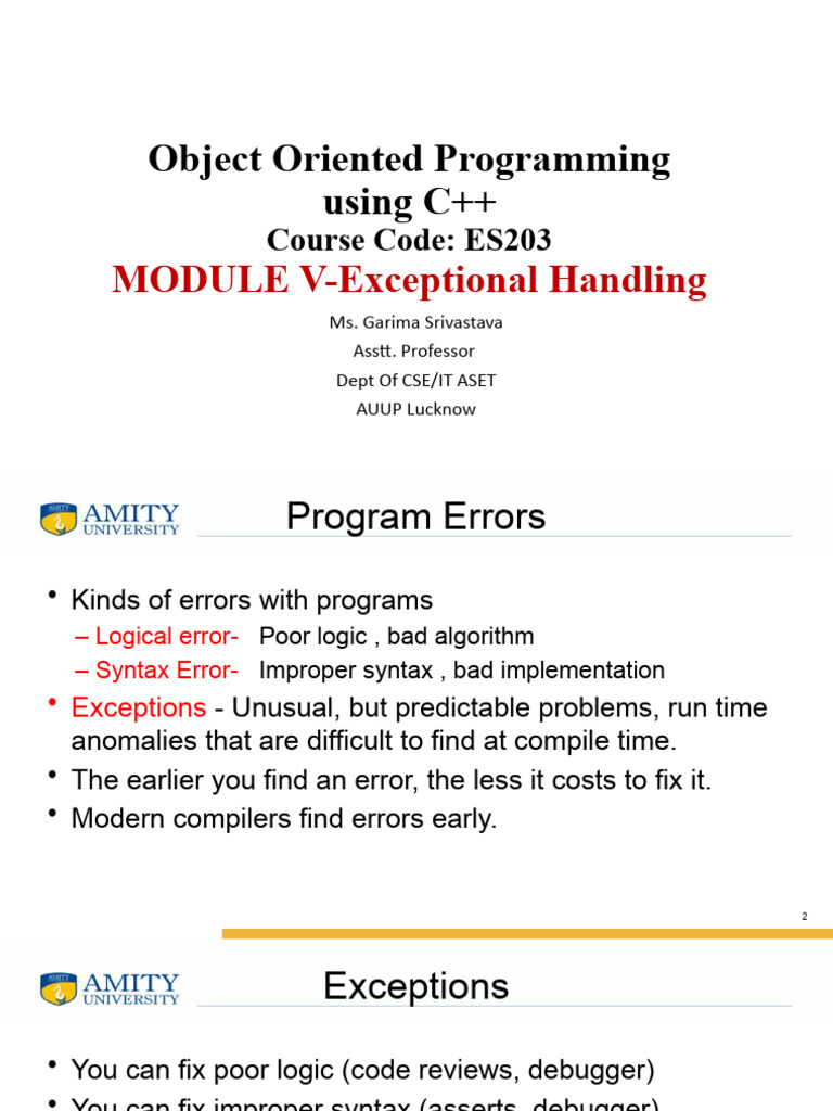 Module V - Exceptions | PDF | C++ | Programming