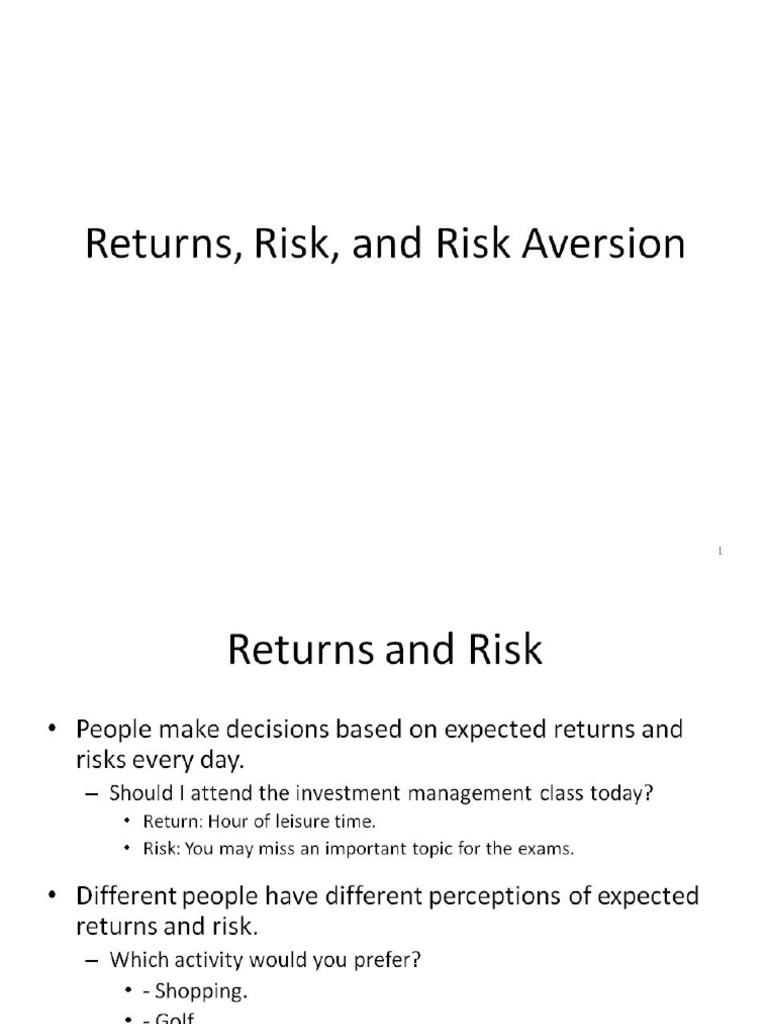 Risk, Returns, and Risk Aversion (Student Version) | PDF