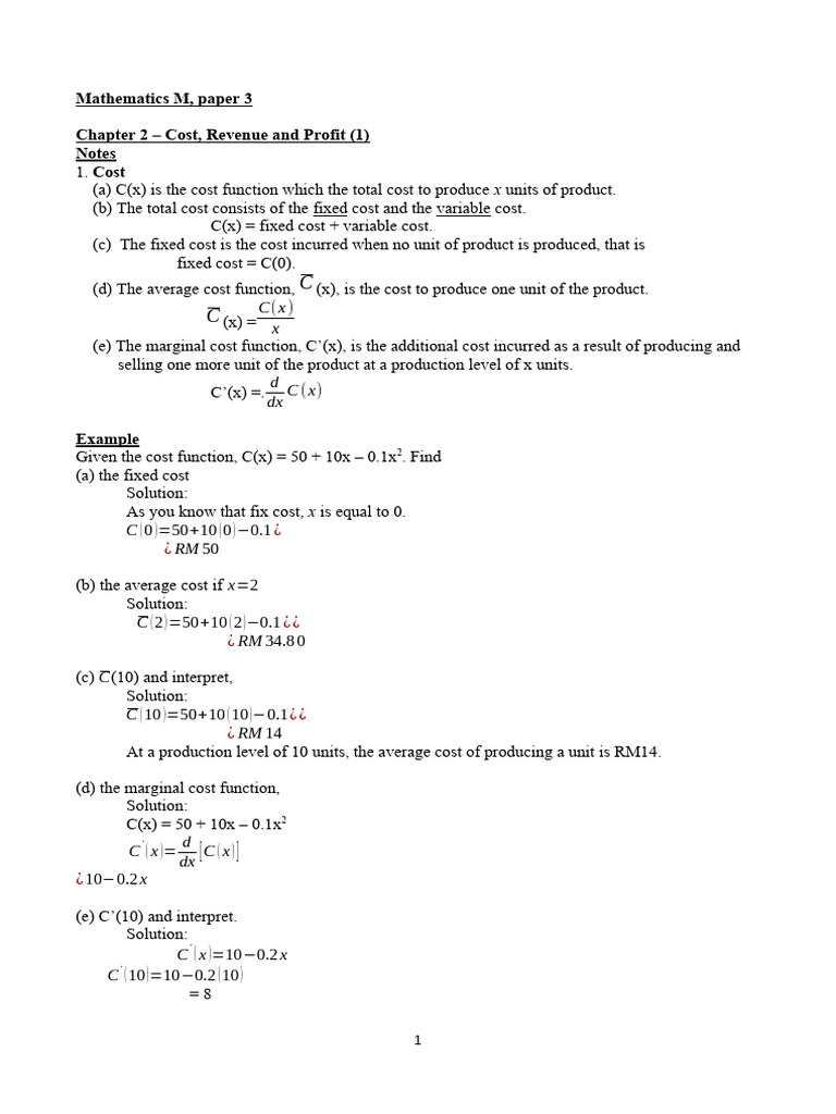 2.1 - Cost - 2c Revenue and Profit | PDF | Profit (Economics) | Demand