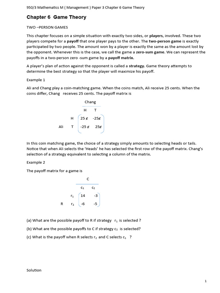 6 Game Theory | PDF | Matrix (Mathematics) | Game Theory