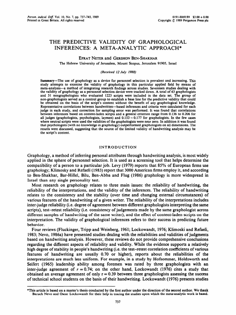 Predictive Validity of Graphologica Inferences - Neter&Ben-Shakhar ...