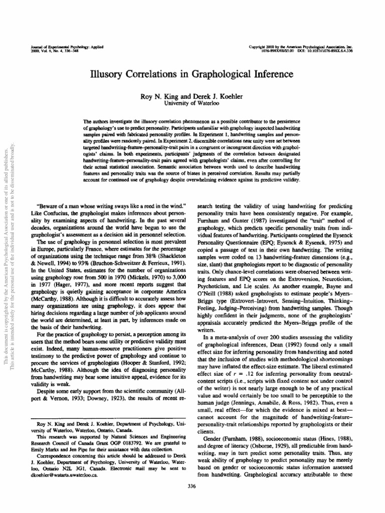 Illusory Correlations in Graphological Inference - King & Koehler | PDF ...