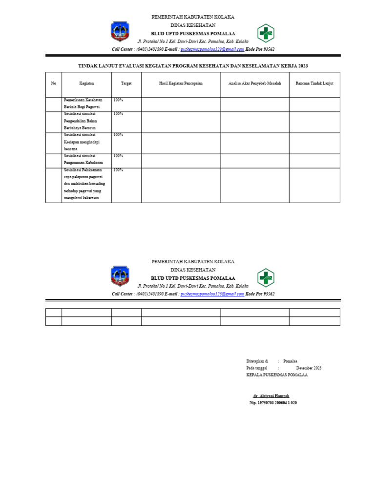 Evaluasi Tindak Lanjut Program K3 | PDF