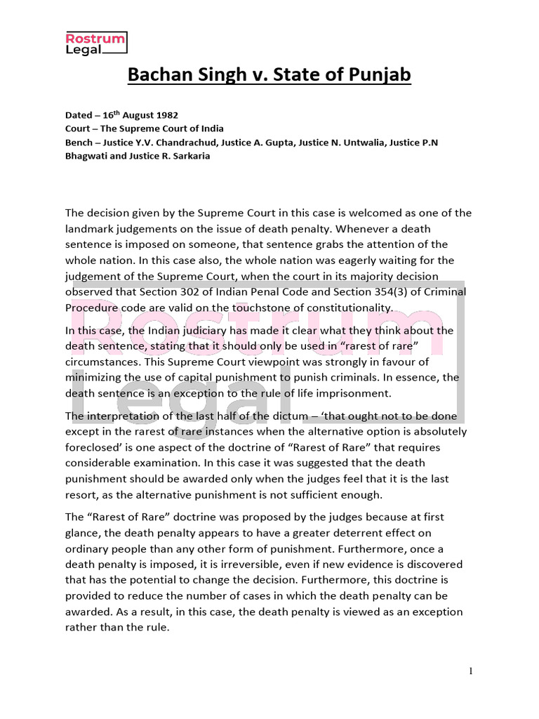 Bachan Singh v. State of Punjab Template | PDF