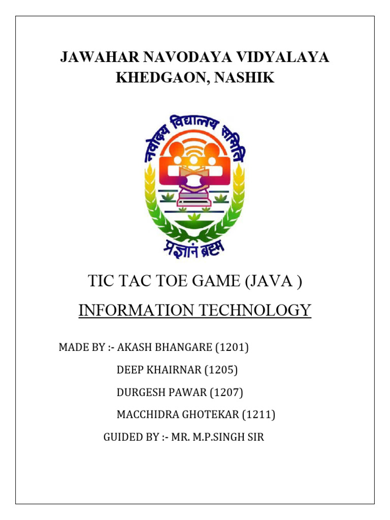 Tic Tac Toe Game Project by Durgesh Pawar | PDF | Matrix (Mathematics ...