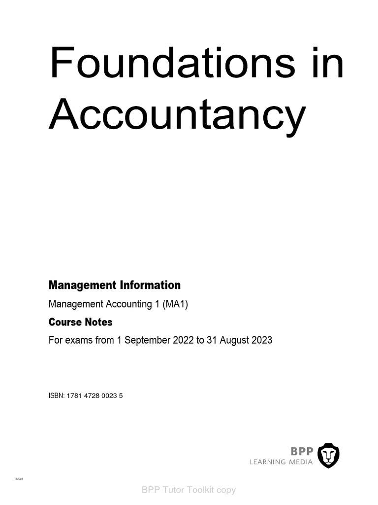 FIA Management Information (MA1) Course Notes 2022-Unlocked | Download ...