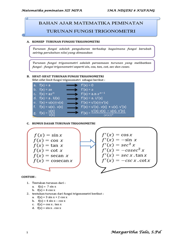 Bahan Ajar 3.1 Dan 4.1 Turunan Trigonometri | PDF