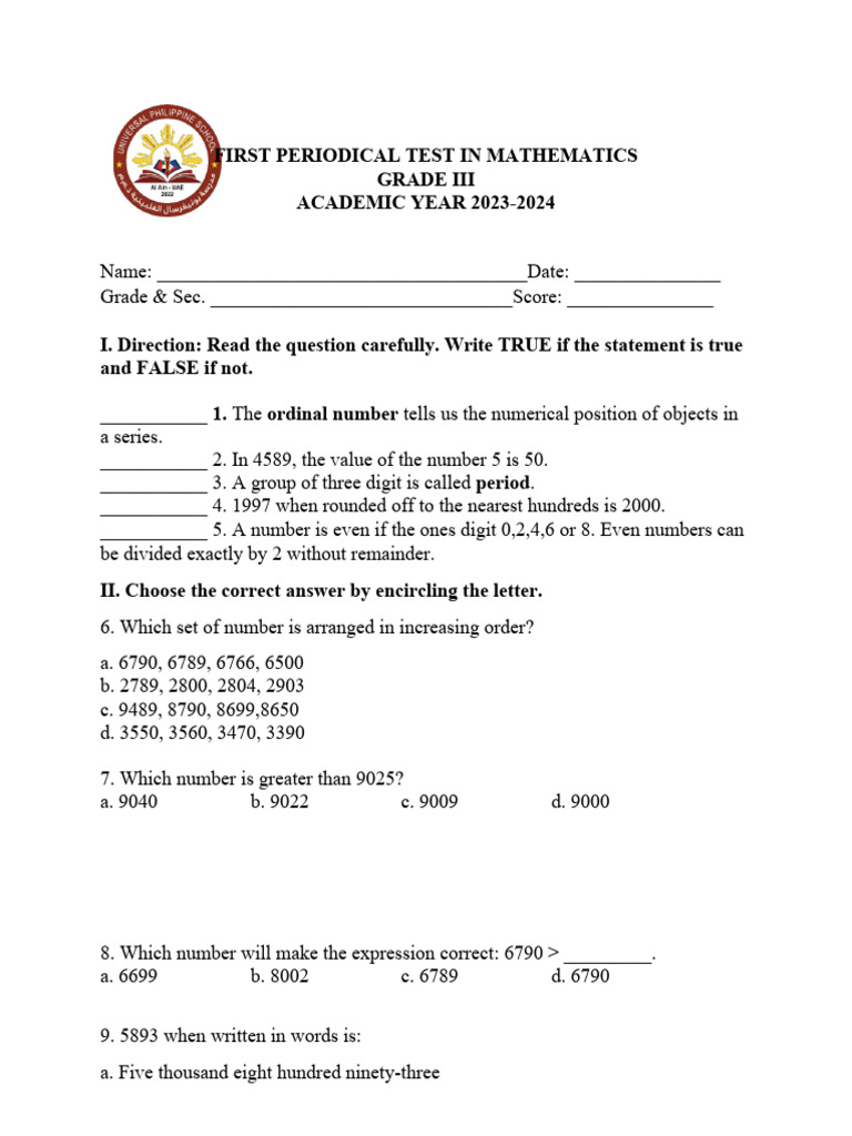 MATH 1st QUARTERLY EXAM | PDF | Numbers | Notation