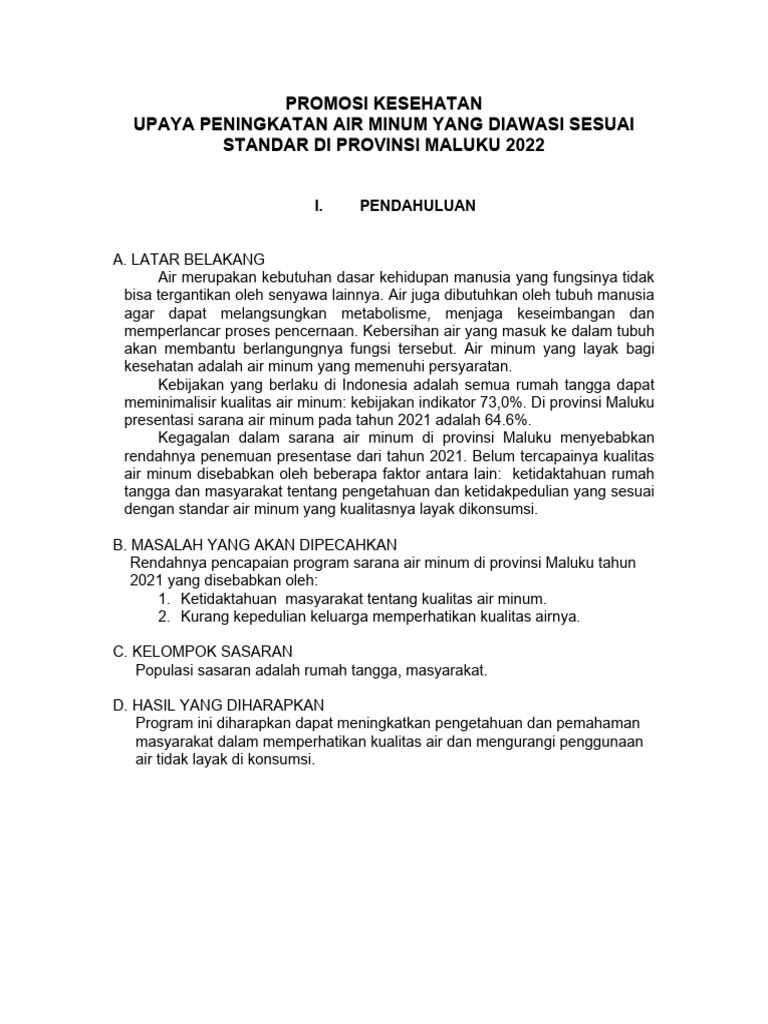 Perencanaan Program Promosi Sarana Air Minum | PDF