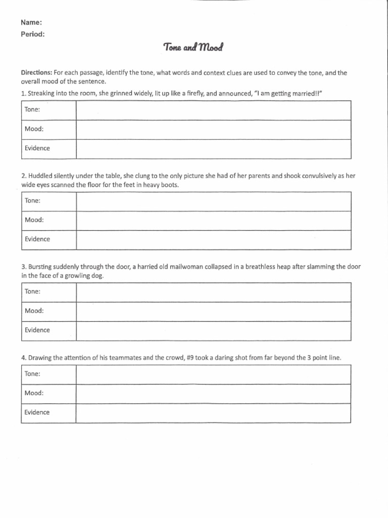 Mood and Tone Worksheet | PDF