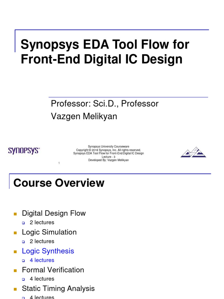 Synopsys Eda Tool Flow Front End Digital Ic Design Lecture 3 Pdf