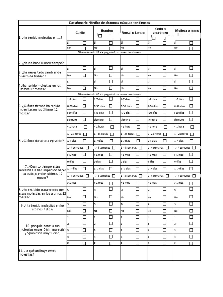 Cuestionario Nórdico Kuorinka (1) | PDF