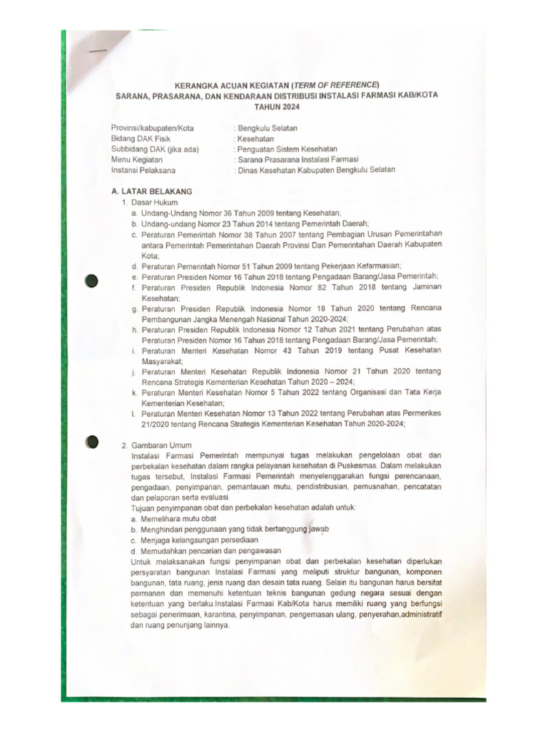 Contoh KERANGKA ACUAN KEGIATAN (TERM OF REFERENCE) | PDF
