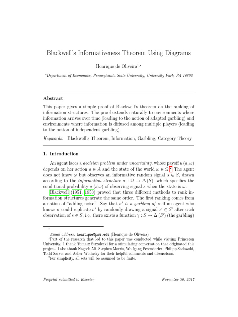 Blackwells Informativeness Theorem Using Diagrams | PDF