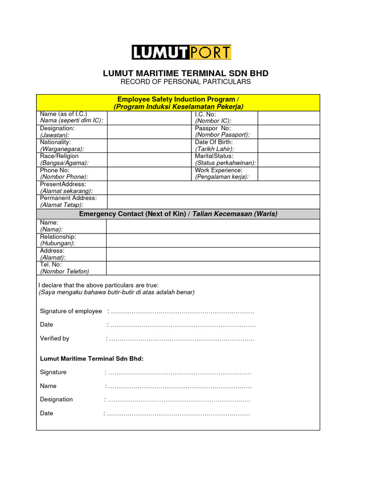 Employee Personal Particulars Form | PDF