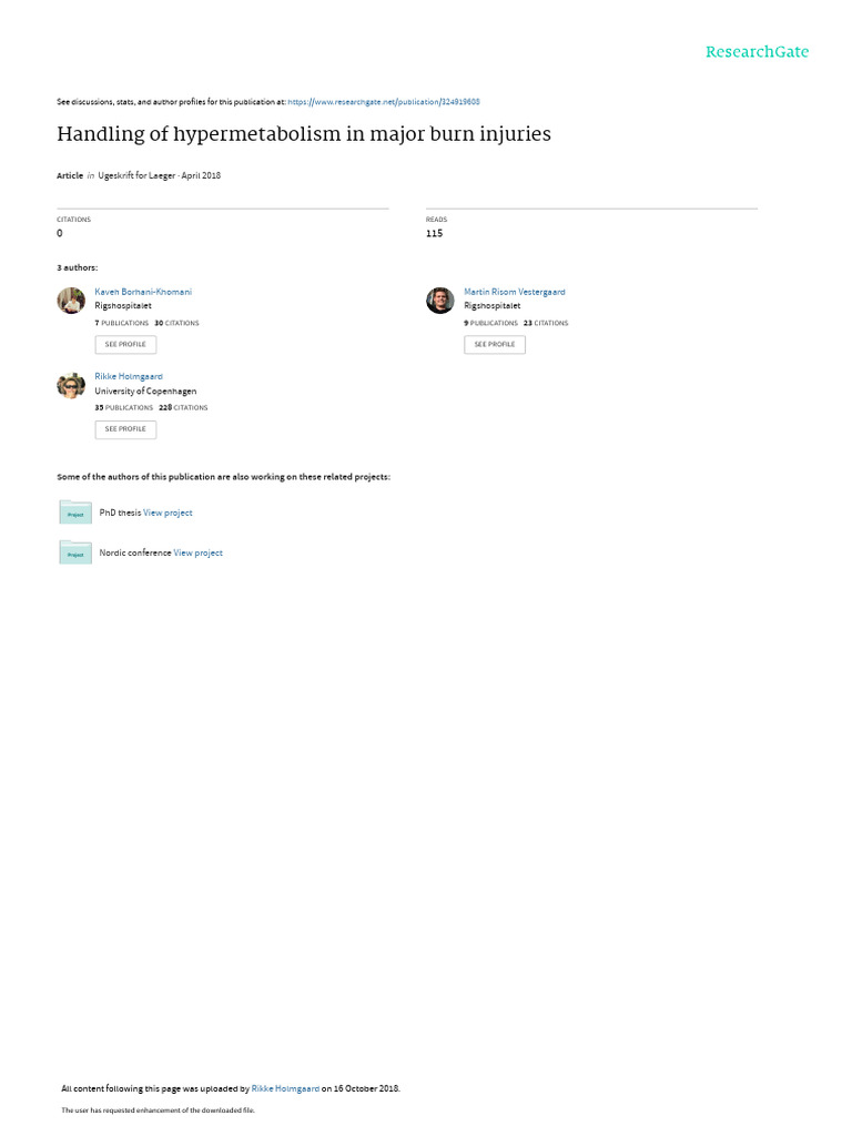 Handling of Hypermetabolism in Major Burn Injuries: Ugeskrift For ...