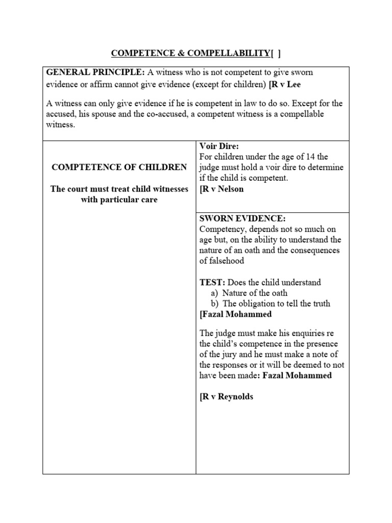 Competence & Compellability | PDF